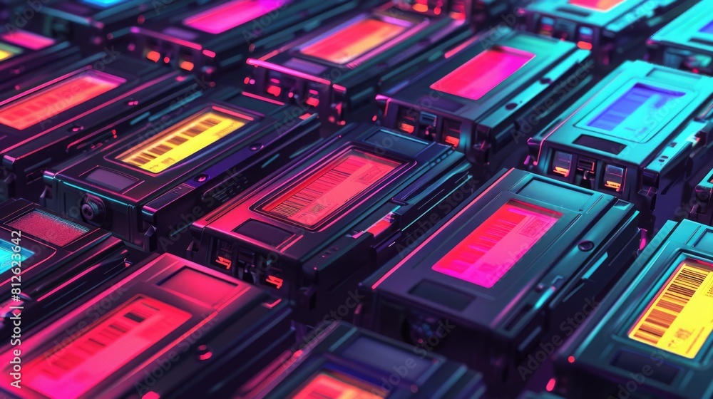 Seamless Pattern Featuring Rows of VHS Tapes with Oversized Stylized ...