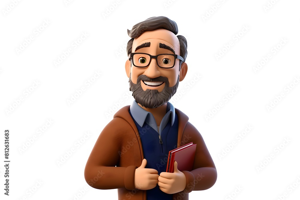 3d portrait of a teacher. Avatar of a teacher with a textbook in his ...