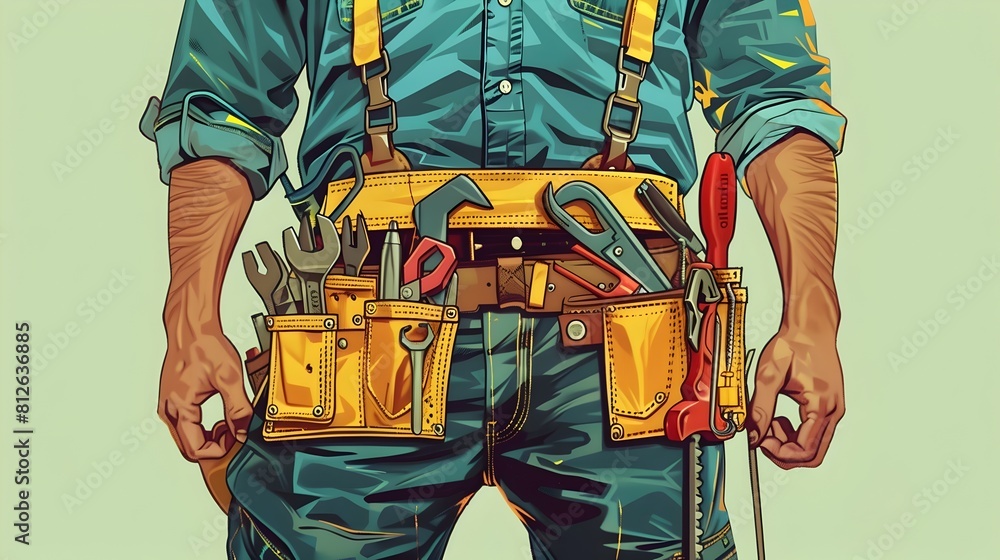 Experienced Tradesman in Work Uniform Wielding His Comprehensive Tool ...