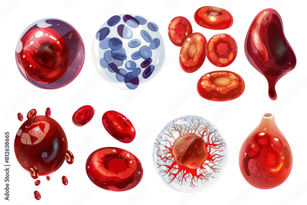 A set illustrations showcasing different types of human cells ...