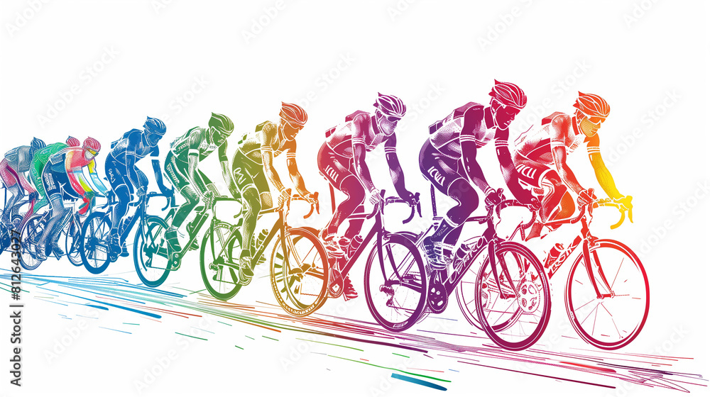 Tour de France cycling sport competition, colored line art illustration ...