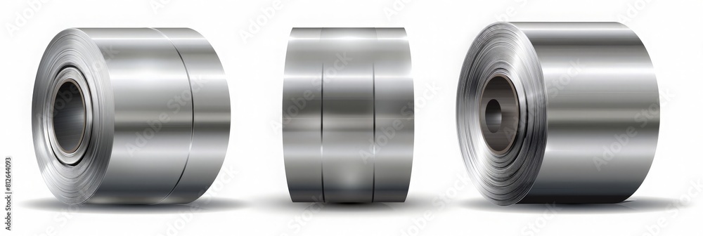 Steel sheet roll, stainless construction tape coil isolated on white ...