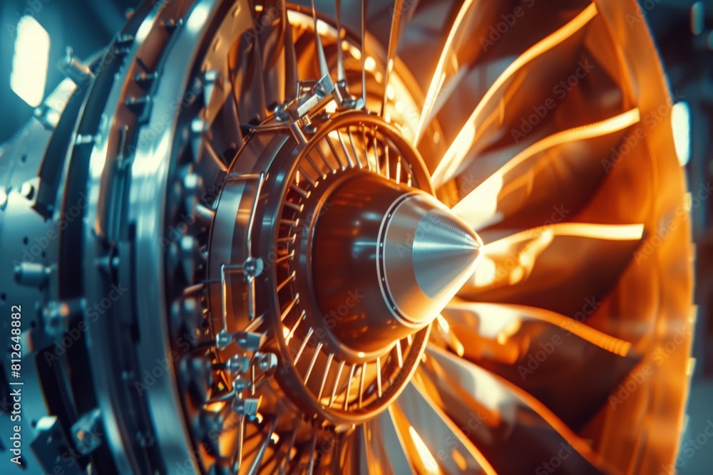 Advanced Futuristic Turbine Engine with a Moving Fan. Modern Industrial ...