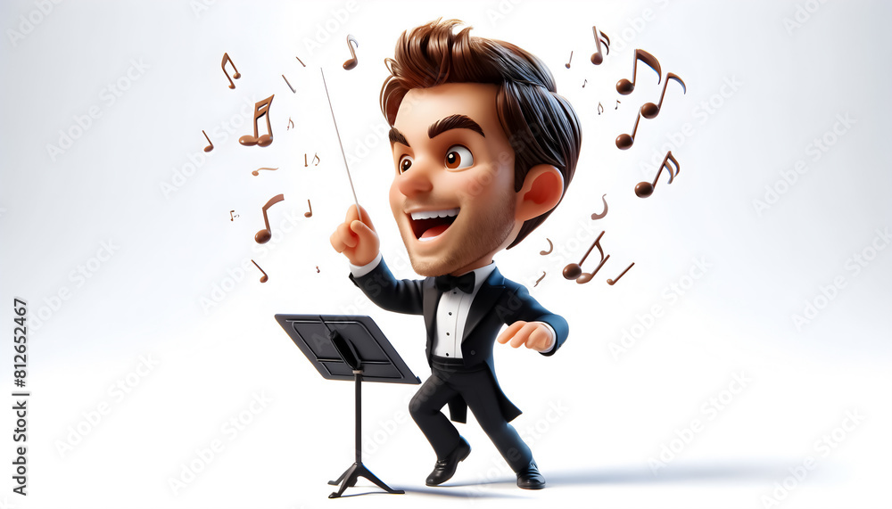 3D Caricature of Young Music Conductor Waving Conductor's Baton with ...