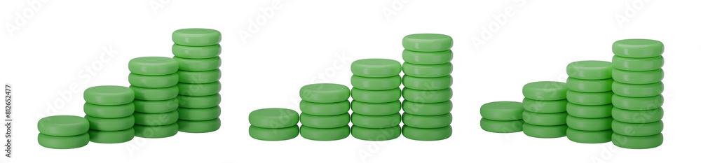 set of 3d coin graph on transparent background, PNG, 3d render plastic ...