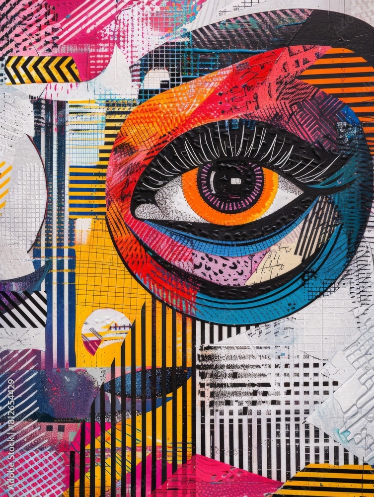 Abstract art with op-art elements conveying the atmosphere of a crime ...
