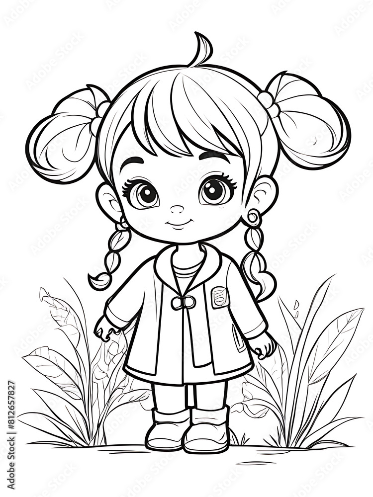 Children coloring drawing without colors white background ,full page ai ...