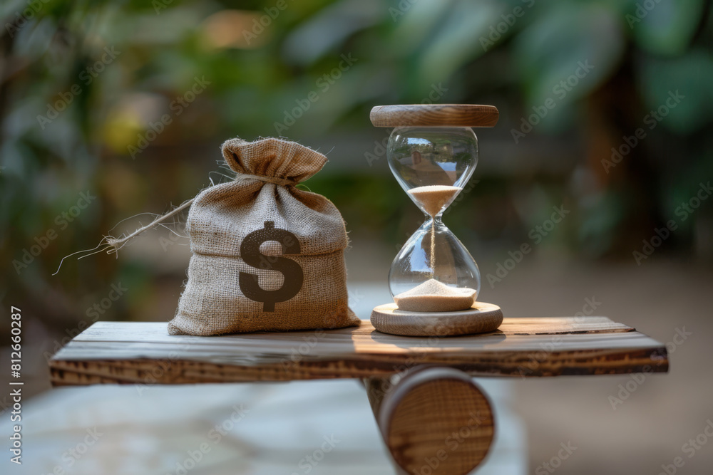 Time and Money Concept with Hourglass and Money Bag Stock Photo | Adobe ...