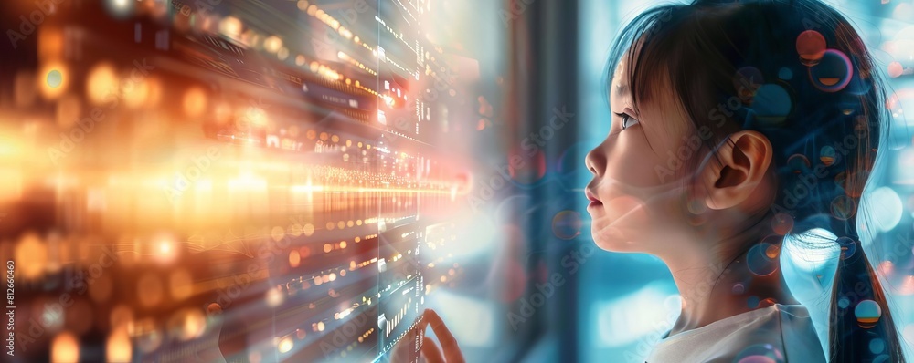 Child looking through a window that augments the outside world with ...