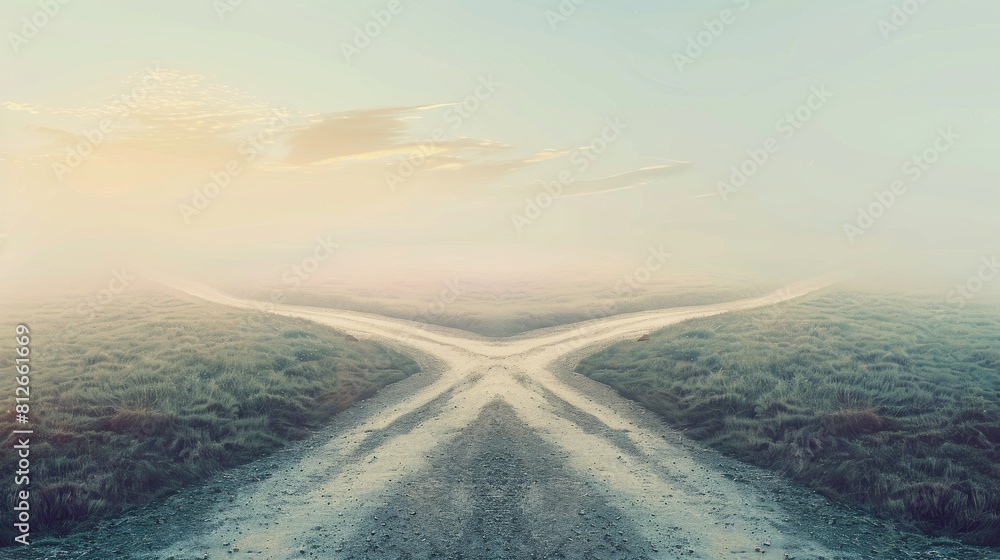 Symbolic image of a rural crossroads where two diverging dirt paths ...