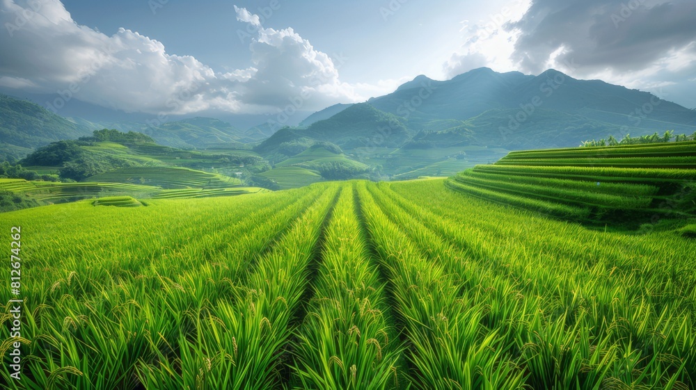 Rice fields, terraces, plantations, farms. Organic Asian rice farm and ...