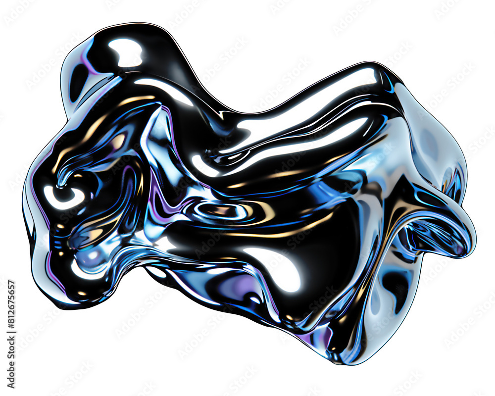 Isolated abstract melted liquid chrome metal in organic shapes, Wavy ...