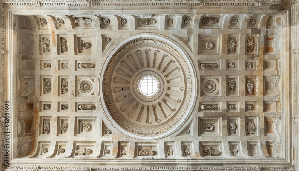 Depict a detailed architectural drawing of the Pantheon, highlighting ...