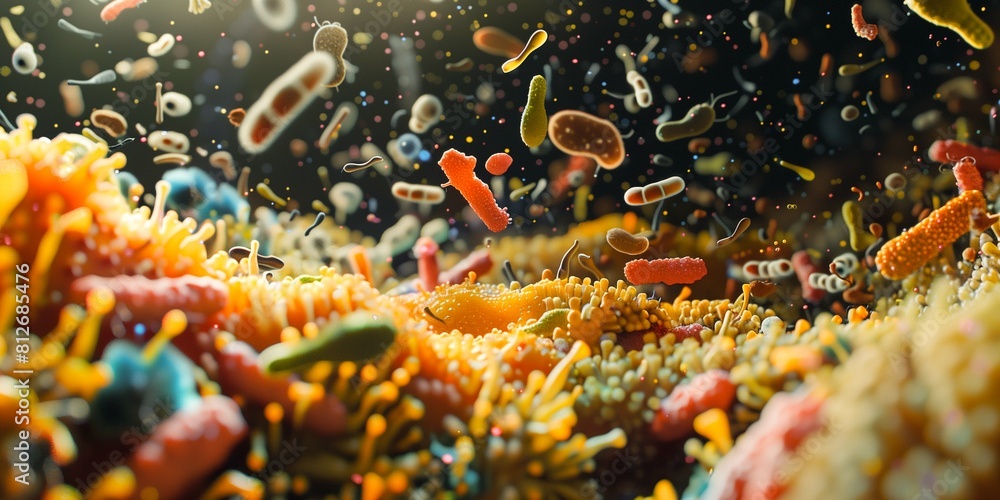 of microbial colonies flourishing on decaying matter, showcasing the ...