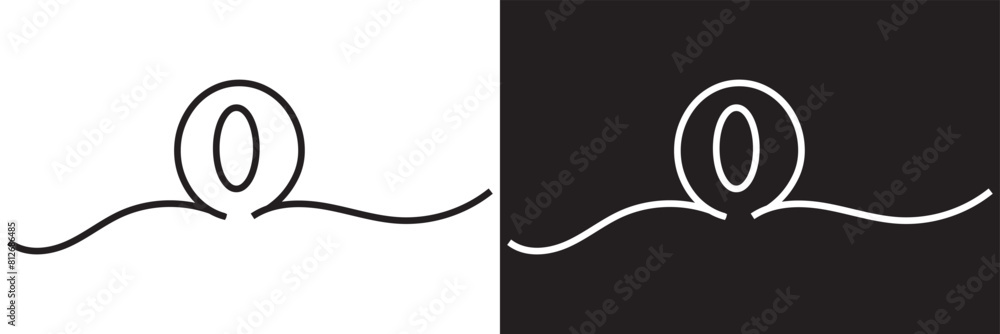 Number 0 line art silhouette. One line continuous outline vector ...