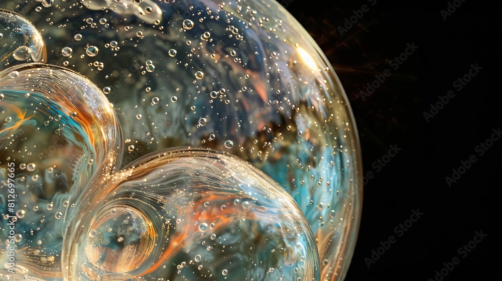 A clear, detailed image showing numerous bubbles of varying sizes ...