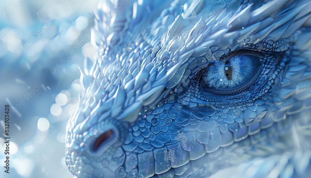 hyper-realistic close-up of a shimmering ice dragon sculpture ...