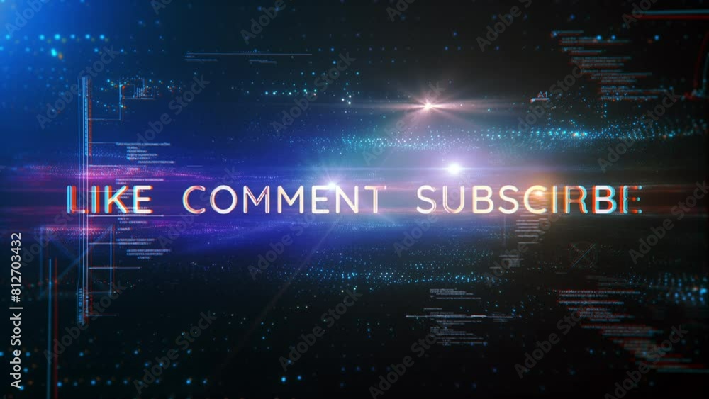 Abstract animation of Like Comment Subscribe glitch text effect ...