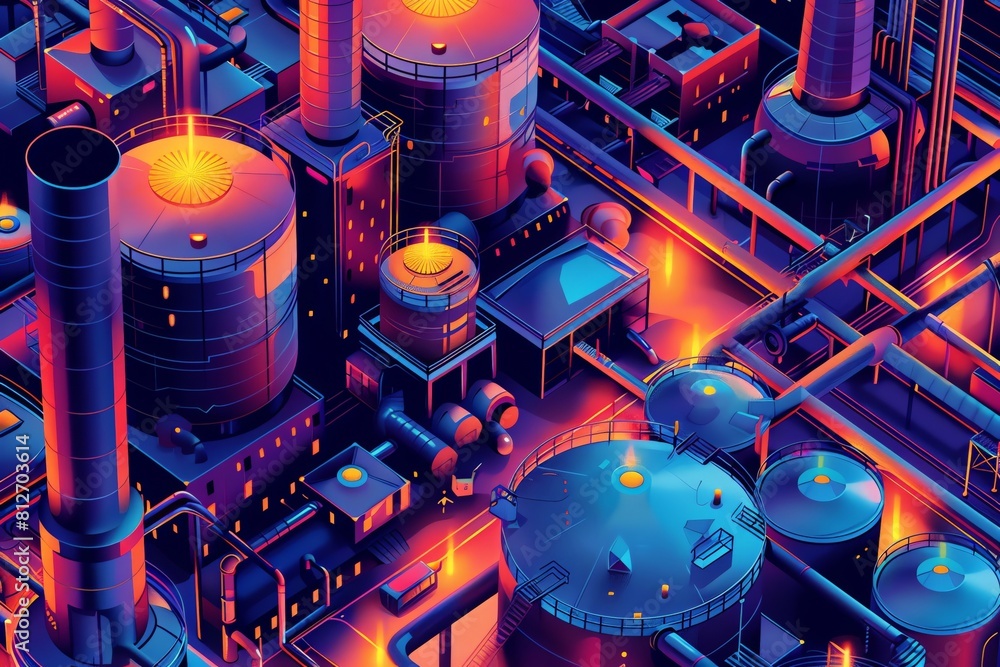 vector art illustration of an aerial perspective of a nuclear reactor ...