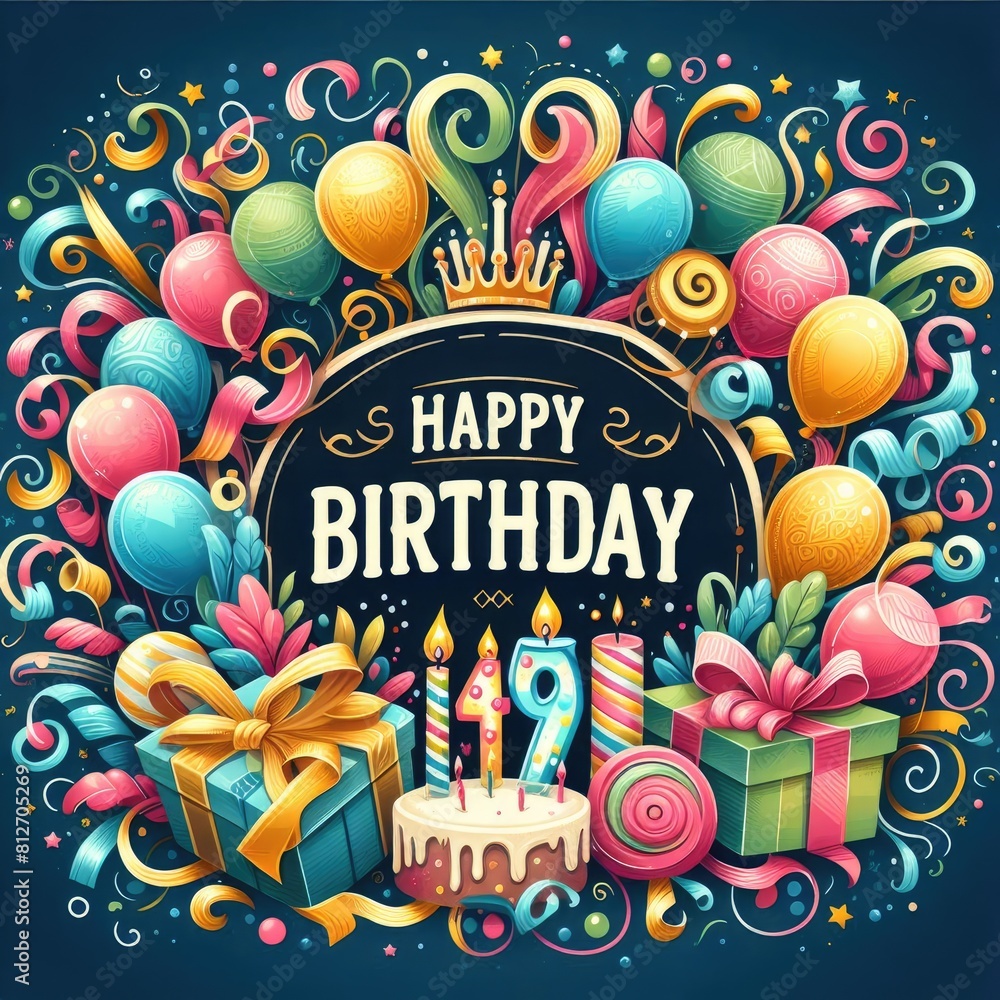 birthday cards card with a cake and balloons image art art realistic ...
