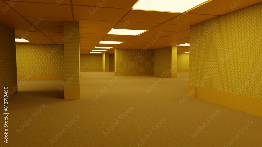 Backrooms empty room liminal spaces abstract hall corridors yellow ...