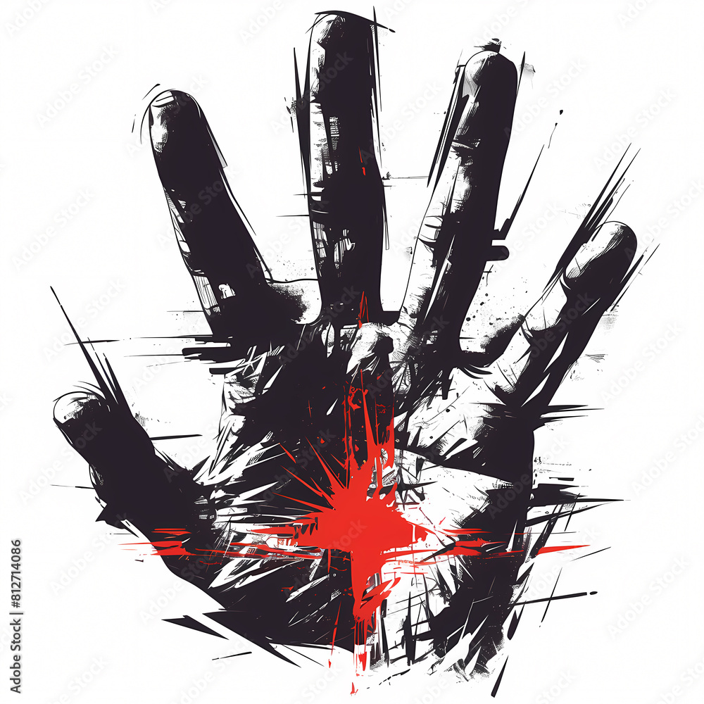 Detailed and Empowering Graphic of a Bloody Handprint With Dripping Red ...