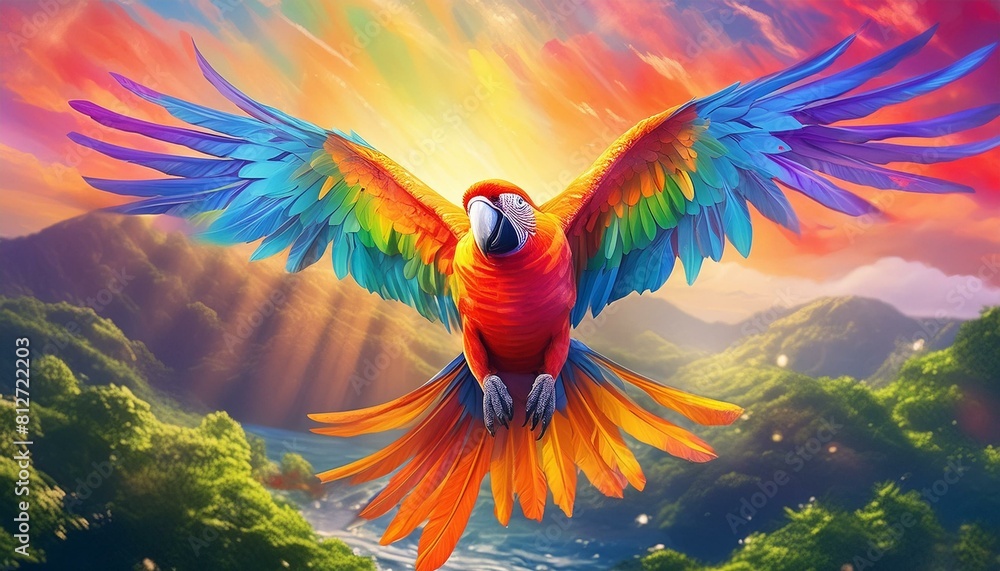 Parrot The colorful parrot spreads its vibrant wings, a rainbow in ...