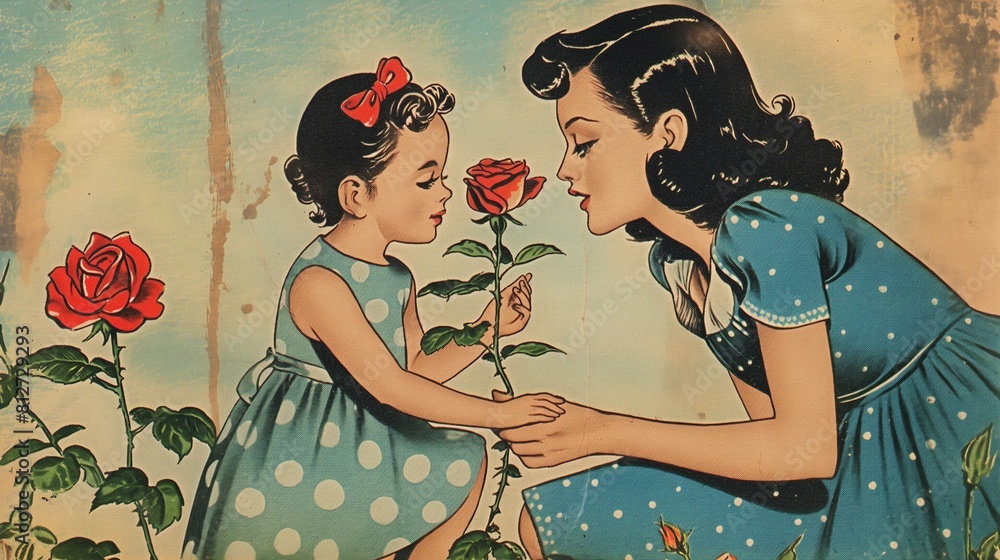 a vintage comic cartoon white lady on her knees letting a little white ...