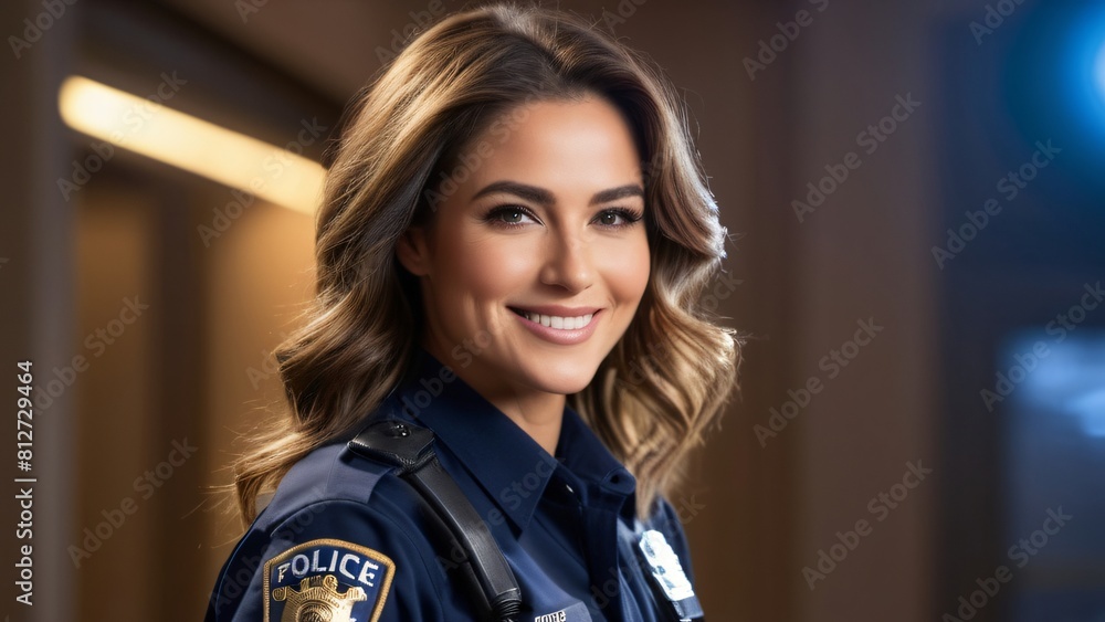 happy pretty smiling professional policewoman, a happy confident ...