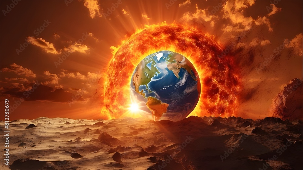 Earth blazing under the sun's intense heat, a conceptual representation ...