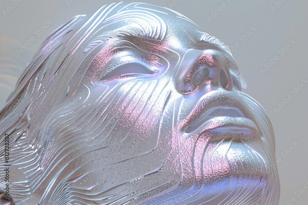 Digital human face textured with intricate patterns in shades of purple ...