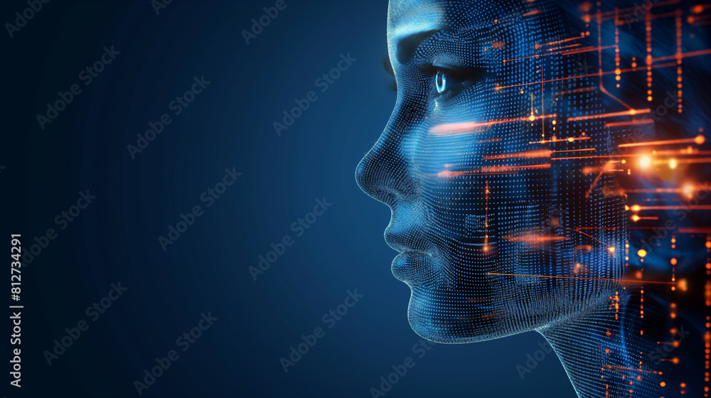 Profile of woman and data network concept. Artificial intelligence ...