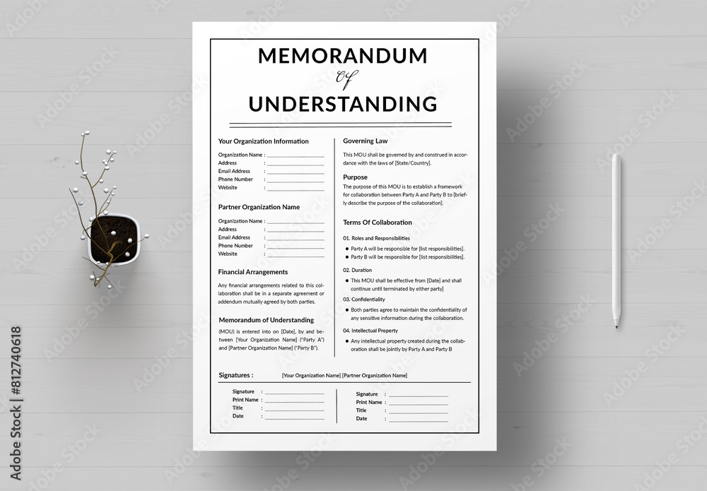 Memorandum of Understanding Template Stock Template | Adobe Stock
