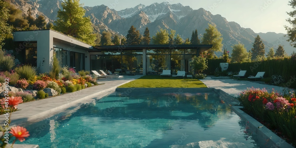 wallpaper representing a superb modern villa, with a sublime swimming ...