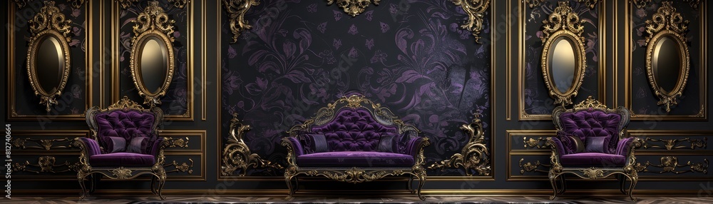 Luxurious Victorian-Era Wall Backdrop with Plum and Black Striped ...