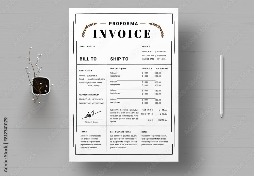 Proforma Invoice Template Stock Template | Adobe Stock