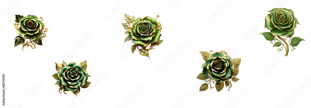 set of green roses isolated on transparent background cutout, PNG file ...