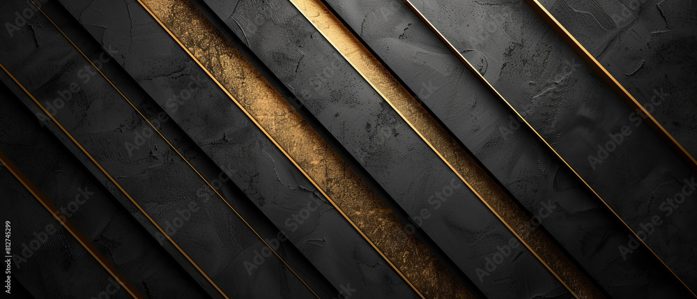 Modern abstract piece with thin gold lines on black background in ...