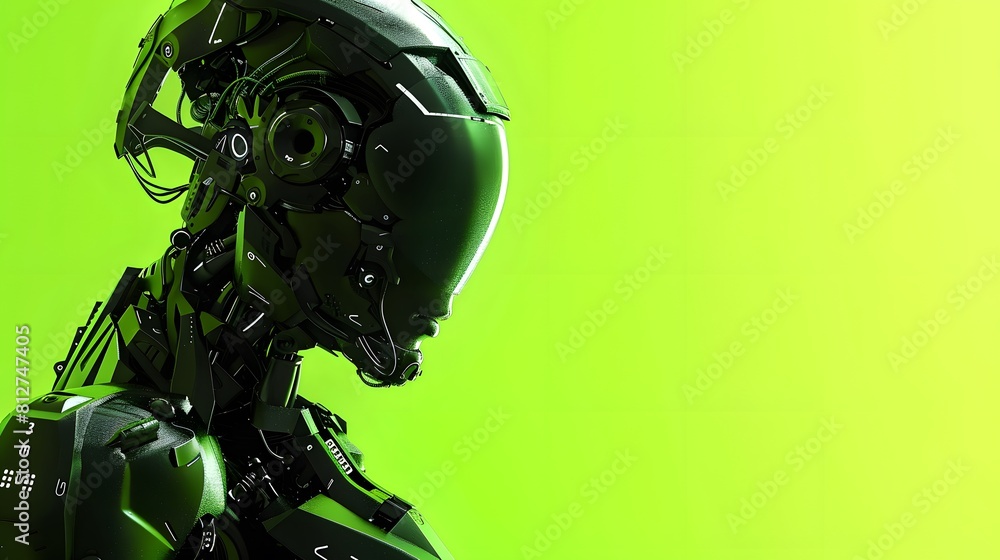 3D illustration of cyberpunk character on green screen. cyborg ...