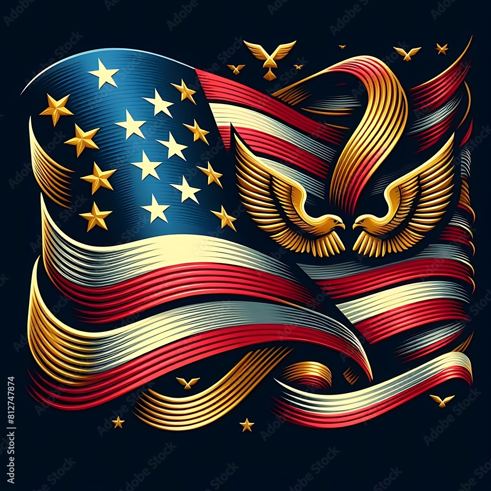 American flag with birds and stars image realistic lively card design ...