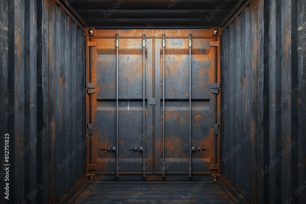 Aged and weathered rustic metal container interior with a textured ...