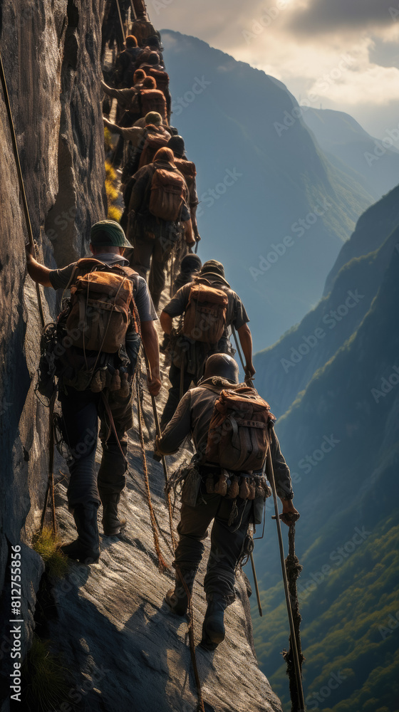 Rock climbing, Cliff ascent, Dynamic angles, Emotive expressions ...