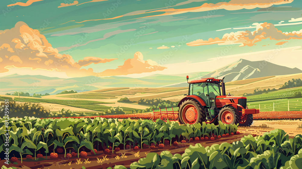 tracktor and beautiful field smart farm concept soil health monitoring ...