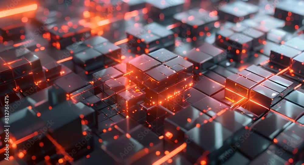 This digital artwork depicts the concept of blockchain technology ...