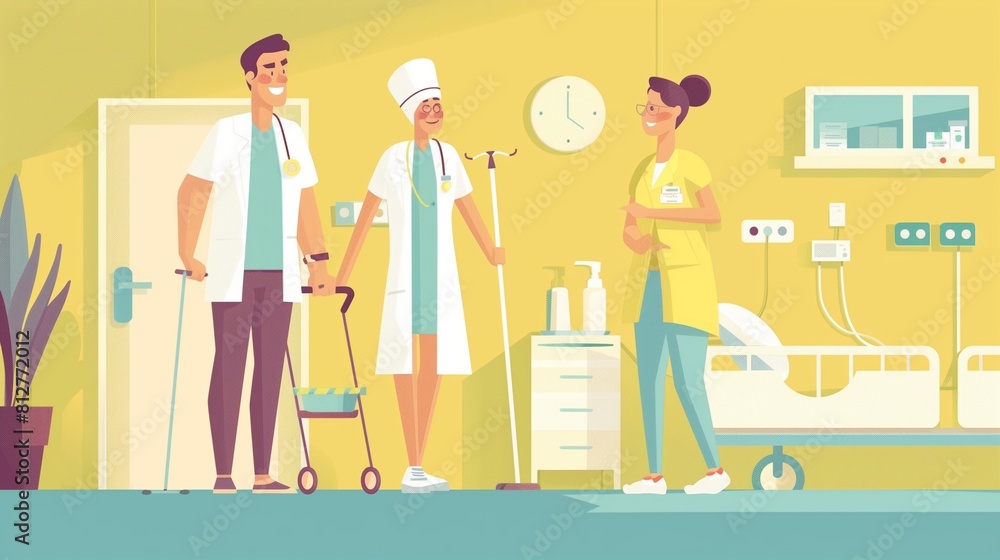 Cartoon Representation of Nurse and Senior Care in Hospital, with a ...