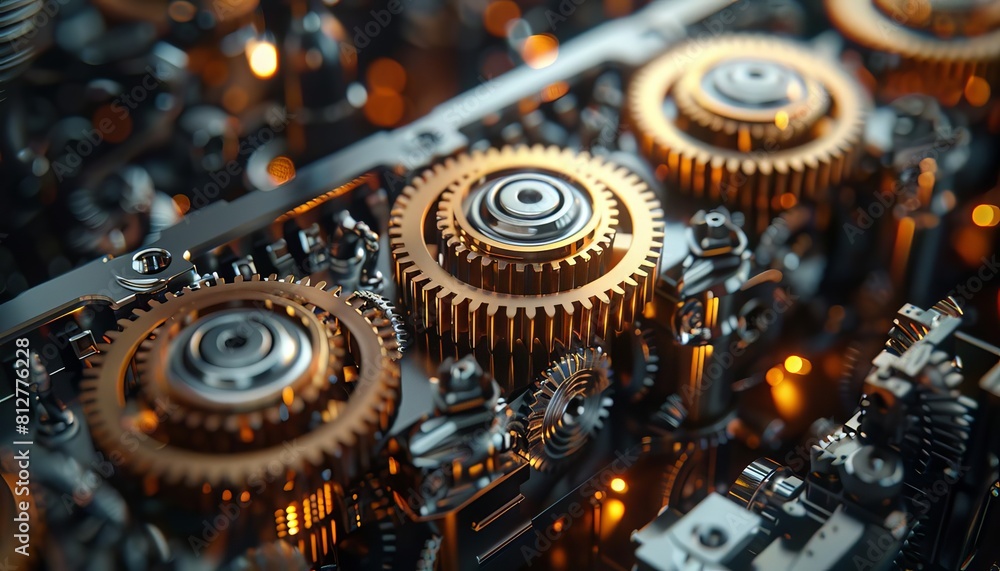 3D animated hologram of a complex machine with interlocking gears ...