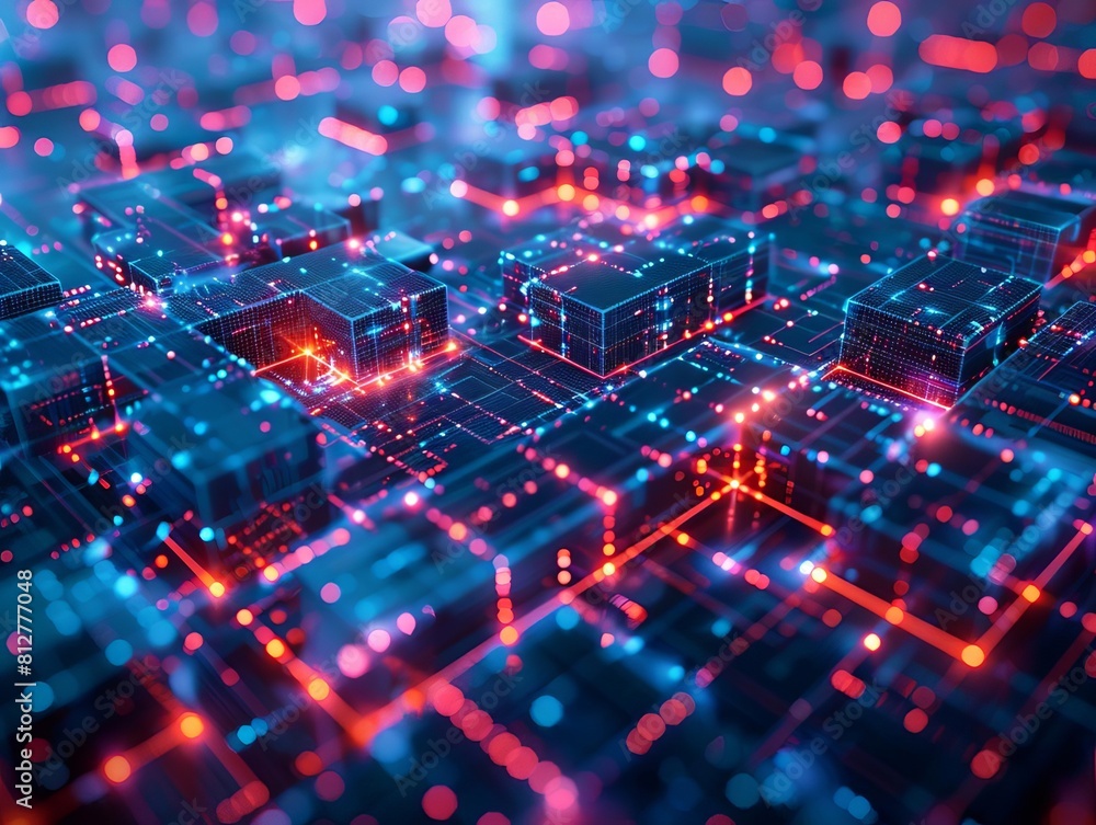 Futuristic hologram of building blocks stacking to form a dynamic maze ...