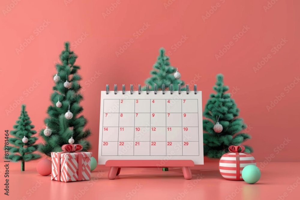 Yearly calendar flat design front view holiday celebrations theme 3D ...