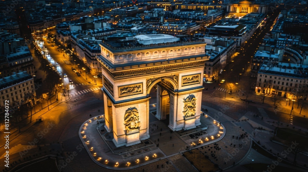 Fictional drone view of Arc de Triomphe in Paris for the upcoming ...