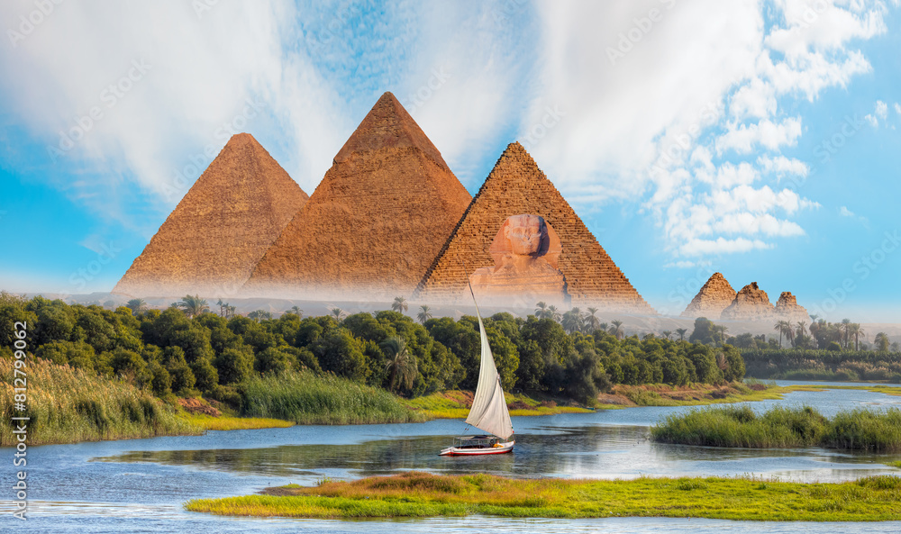 Beautiful Nile scenery with sailboat in the Nile on the way to The ...